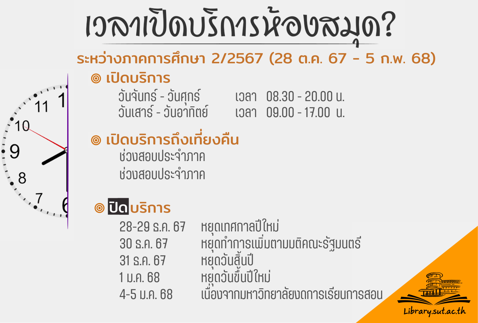 เวลาเปิด-ปิดห้องสมุด – SUT LIBRARY FAQ